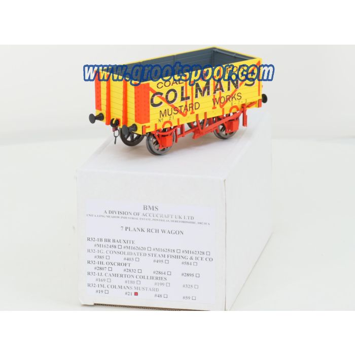 Accucraft 1/32 scale BMS 7 pank RCH wagon R32-1M. COLMANS Mustard Works ...